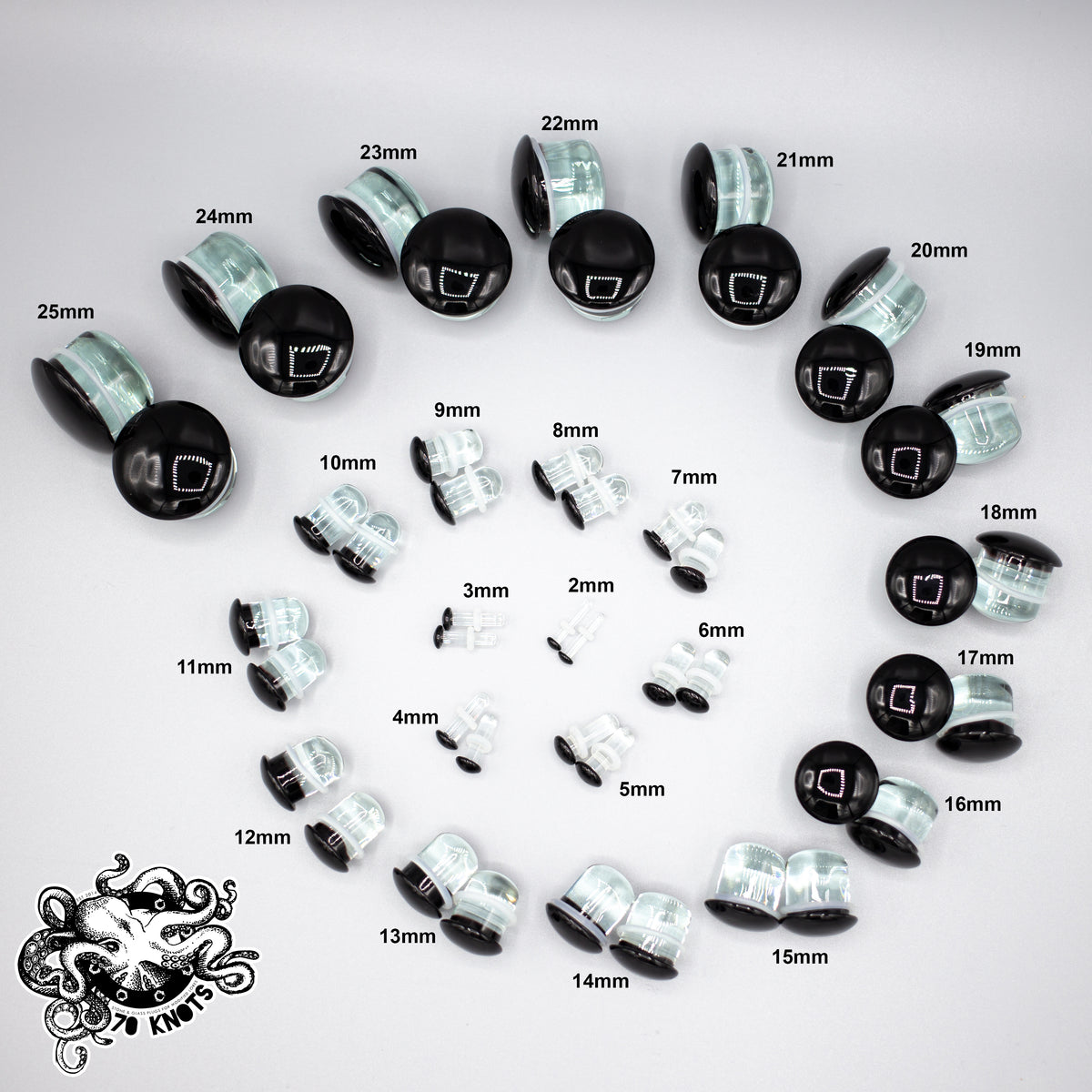 Glass Single Flared Plug Pair, Black: 2mm to 25mm for Dead Stretching ...